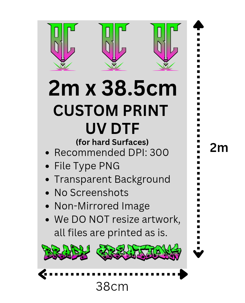 UV DTF Custom Gang Sheet 2m | Brady Creations